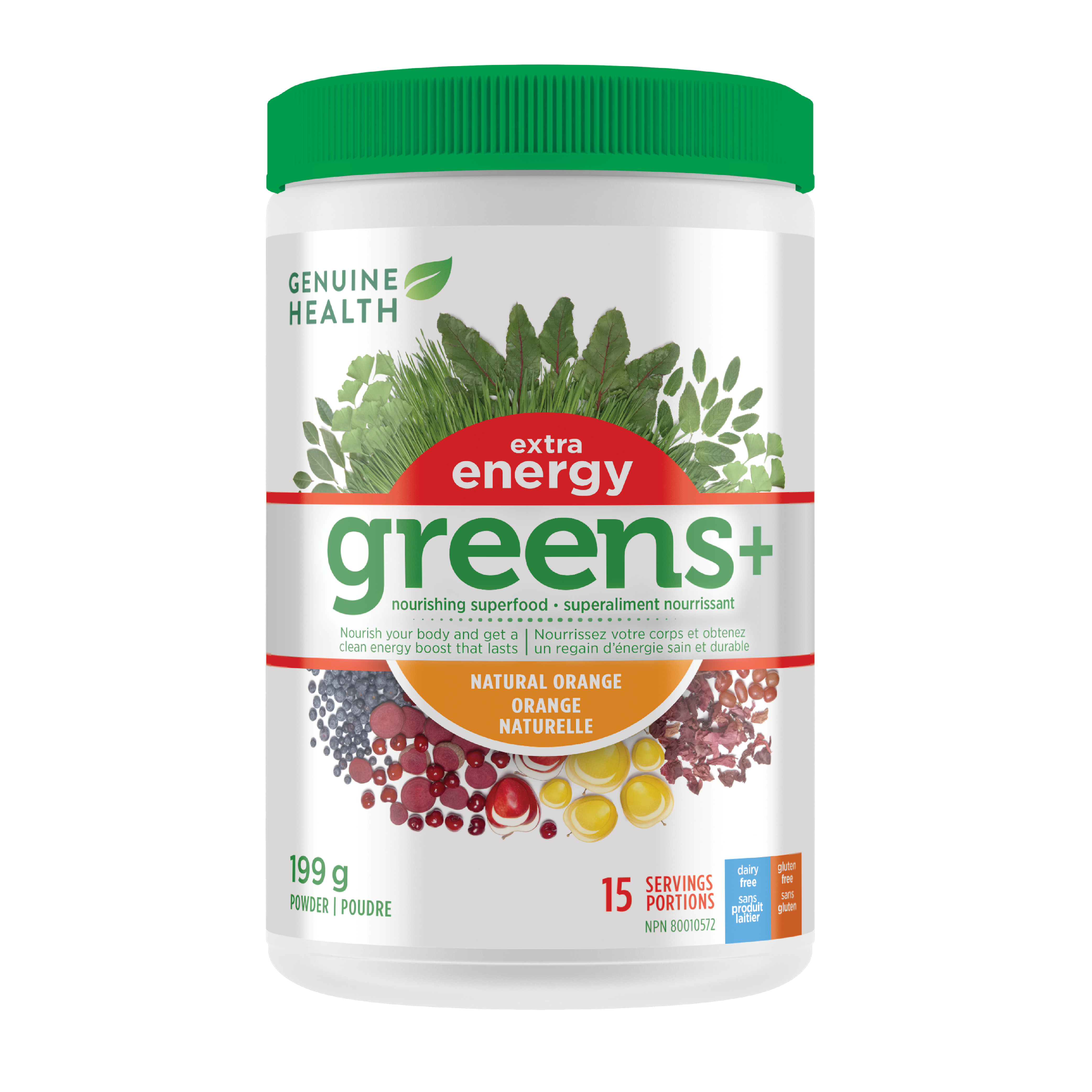 Genuine Health - greens+ extra energy | natural orange